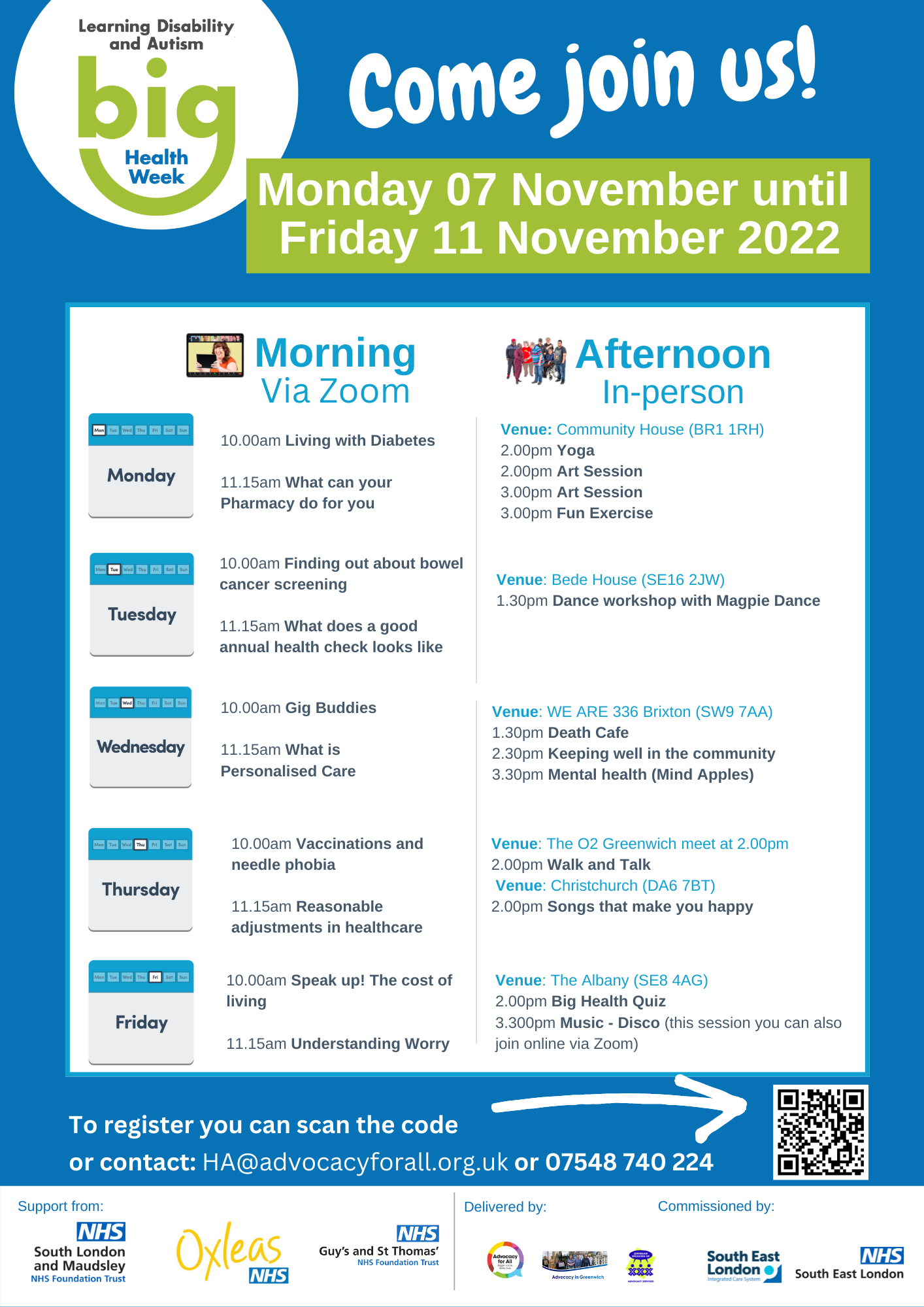 Big Health week Monday 7th Nov – Greenwich Mencap